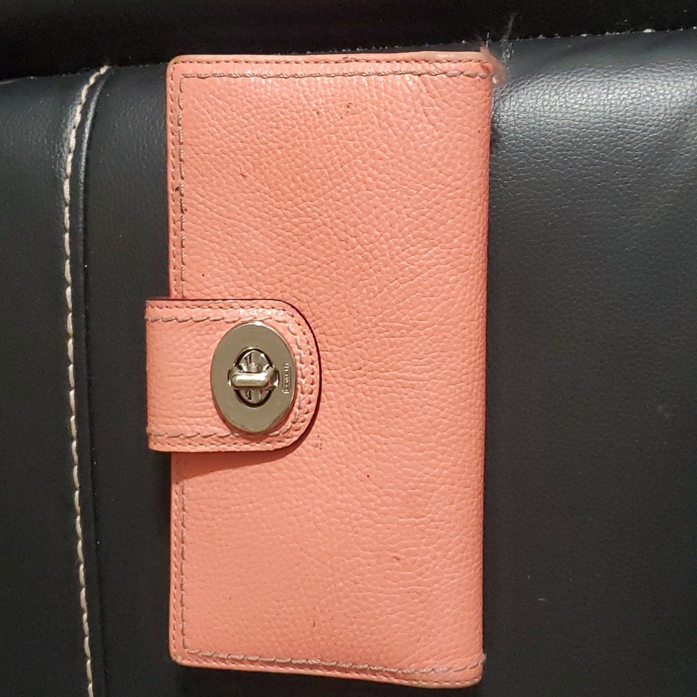 Coach Coral Pink Turnkey Latch Checkbook Wallet - Gem